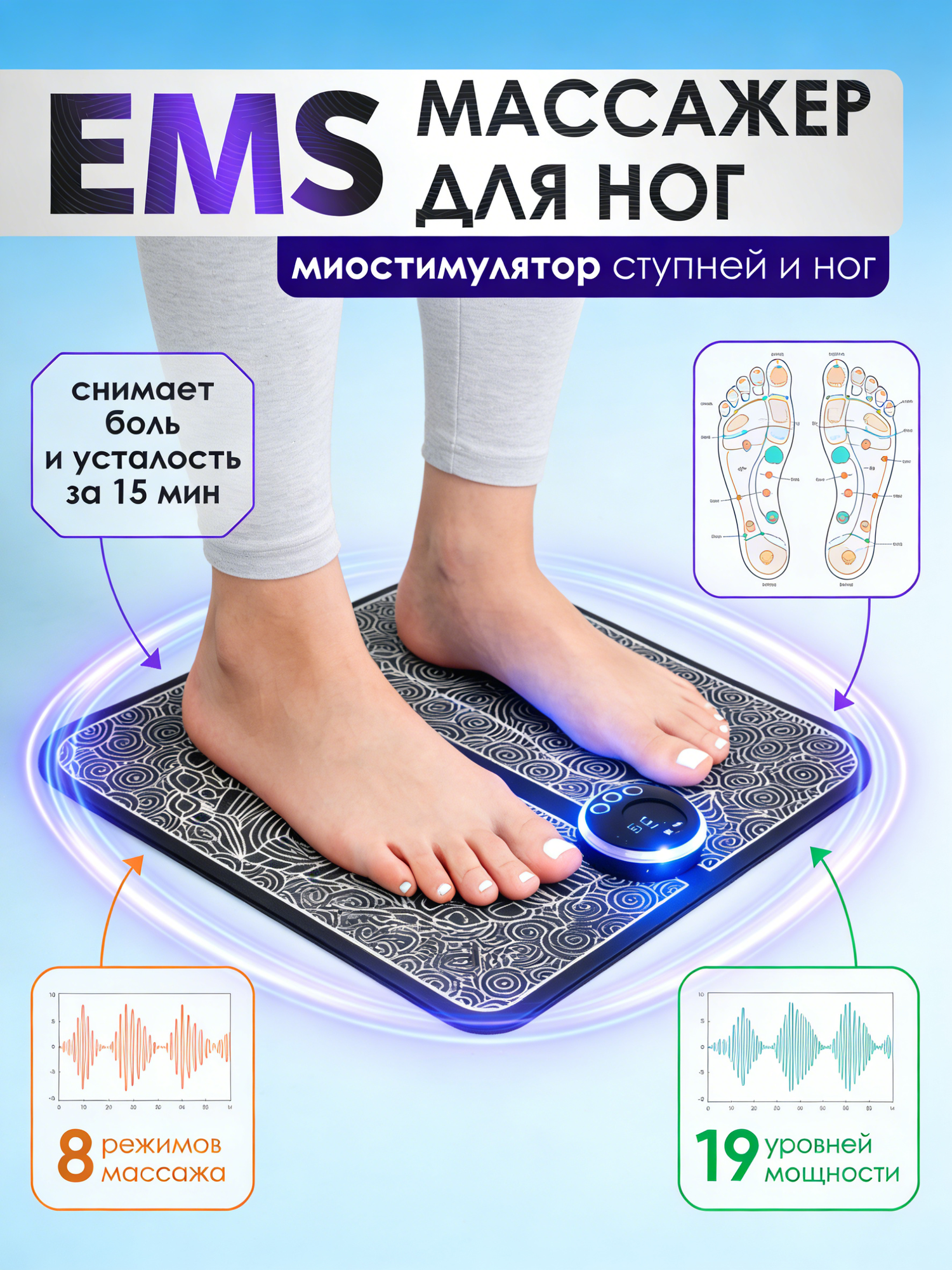 Массажер для ног электрический миостимулятор