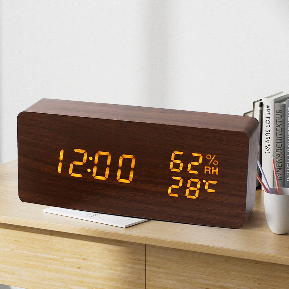 ПВХ деревянные часы, многофункциональный будильник, LED-часы, термометр, цифровые часы, электронные светящиеся часы для студенческой спальни.