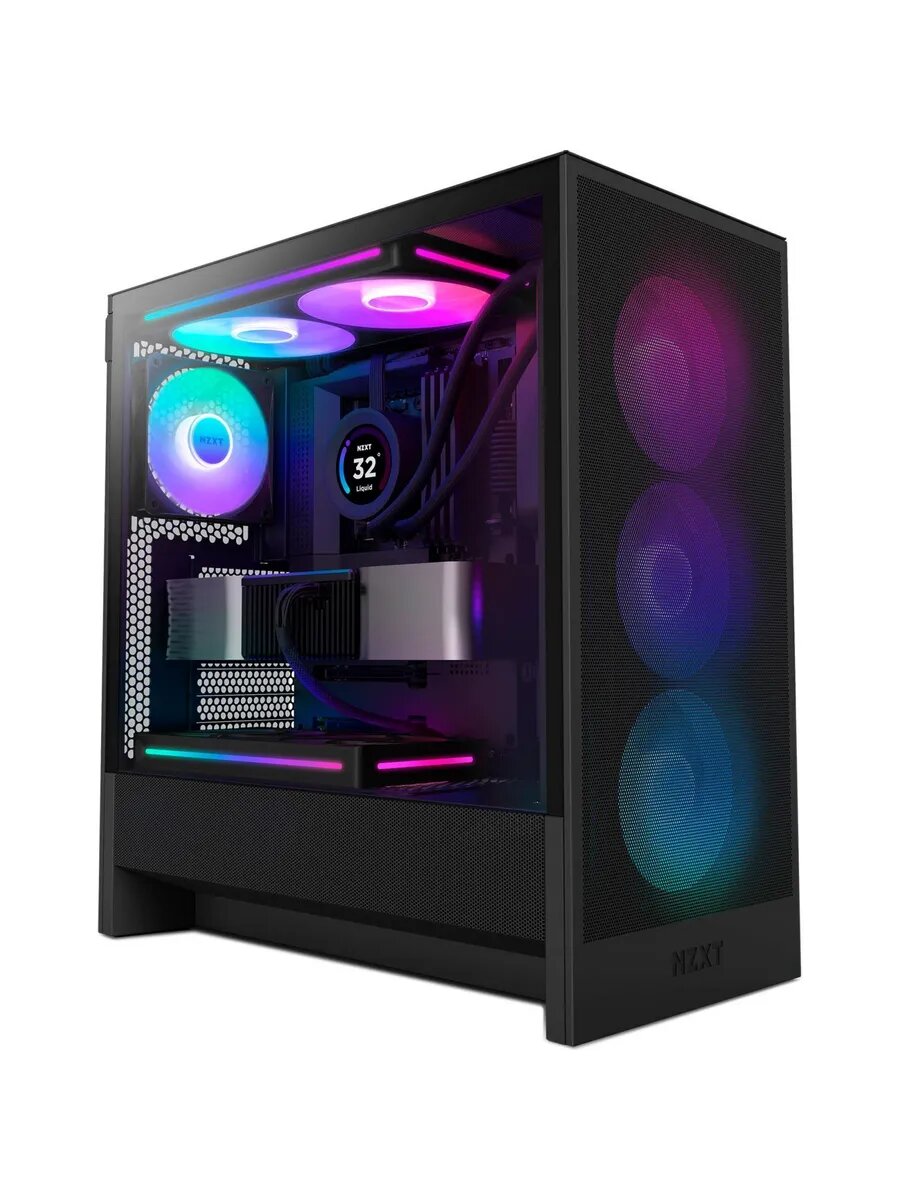 CC-H52FB-R1 / Корпус без блока питания Case NZXT H5 Flow RGB, Midi-Tower, TG, 3x120mm RGB + 1x120mm,