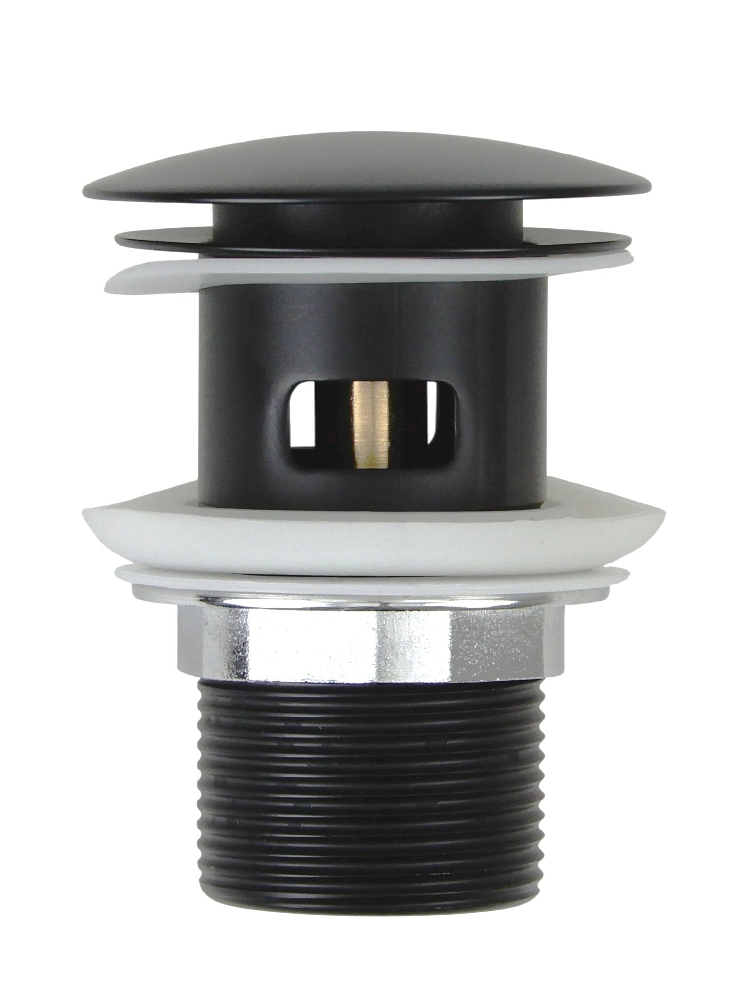 Донный клапан для раковины с переливом К5605 черный матовый, система "клик-клак"