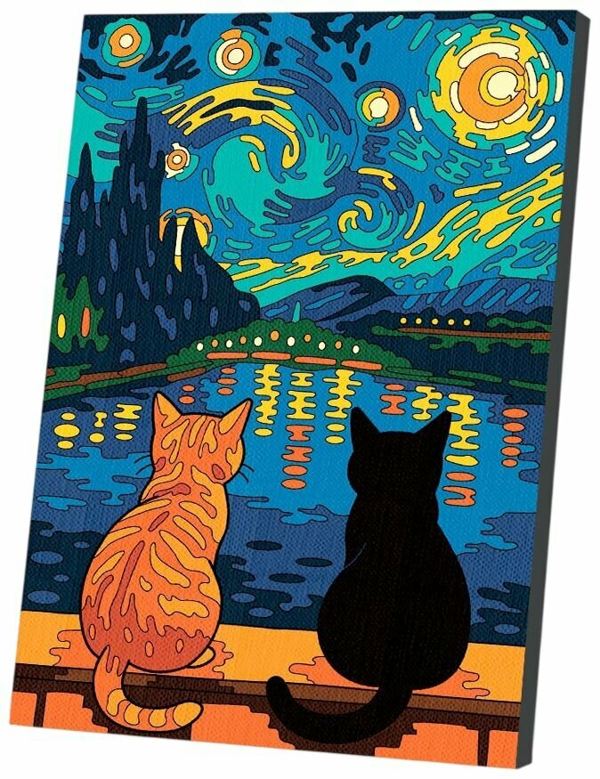 Картина по номерам "Два кота" на холсте с подрамником, раскраска для детей, набор для творчества, живописи и рисования, в комплекте морозостойкие краски 11 цветов, 30х20 см