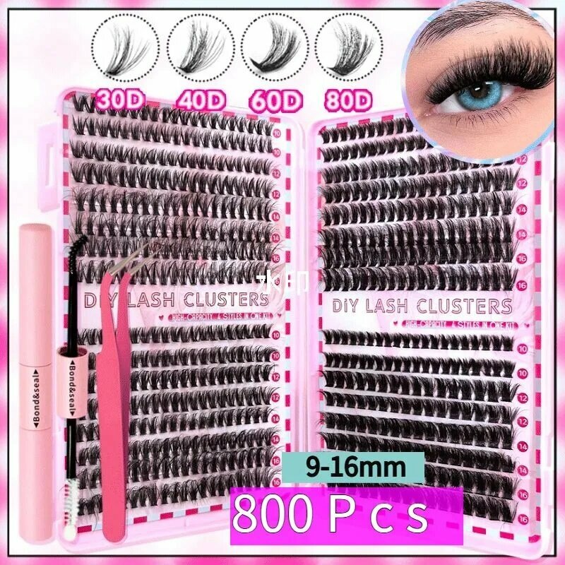 Книга накладных ресниц Супер набор: 800 шт, смесь 30D/40D/60D/80D, завиток D. Большой объем, разные эффекты для идеального макияжа! Содержит двухсторонний клей, фиксирующую жидкость, пинцет