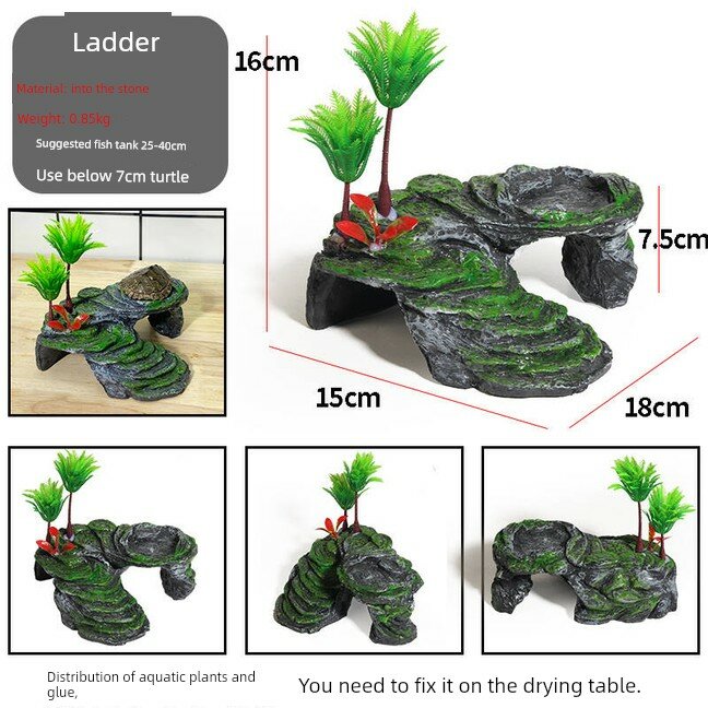 Средний каменный плавающий сарай с лестницей для черепах в аквариум, натуральный камень, 24x14x9см
