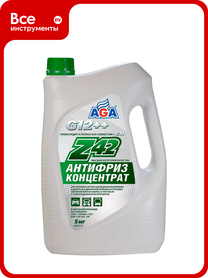 Концентрат антифриза AGA Z42 C12++ зеленый на основе этиленгликоля, 5.2 кг, упаковка 110 мм, для надежной защиты вашего