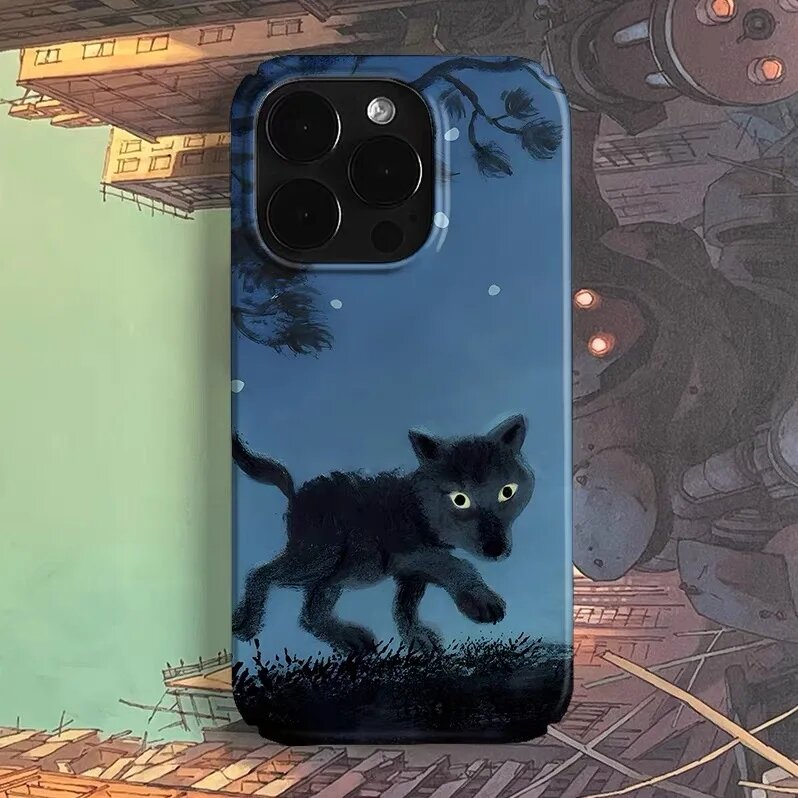 Чехол для iPhone 17 Pro, акриловый, Blue Night Funny Cat Art