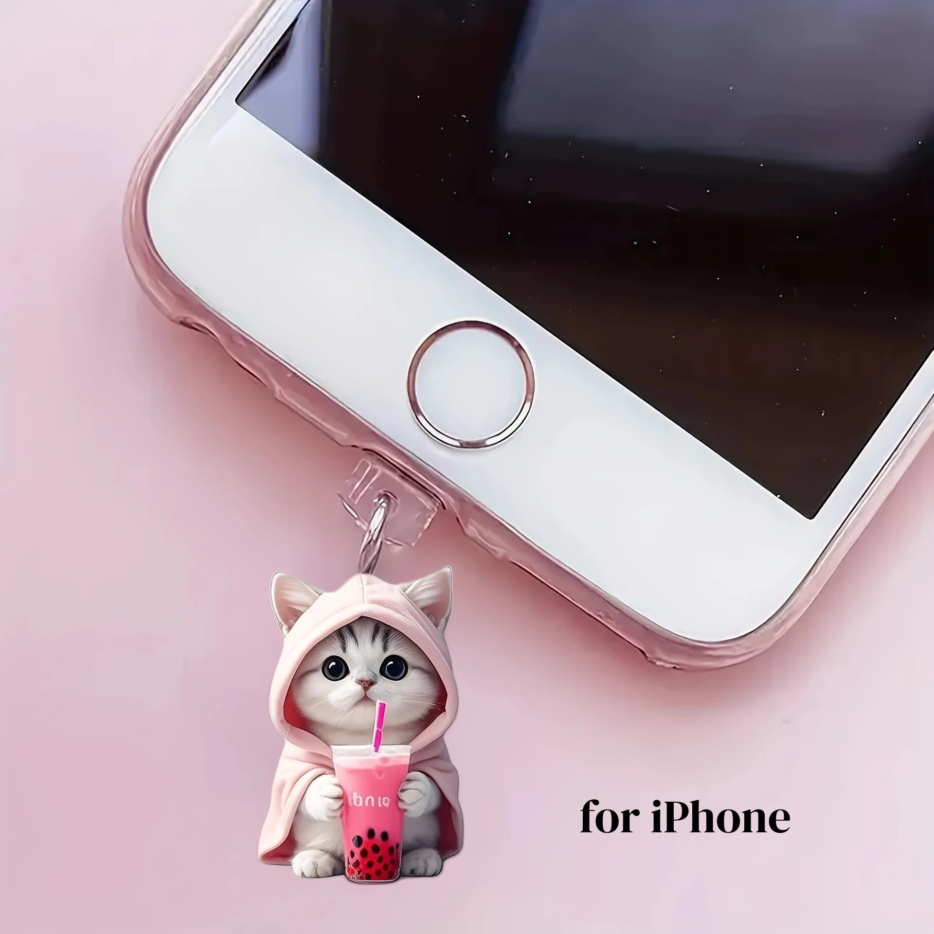 Подвеска для iPhone, кошка с молочным чаем, розовый