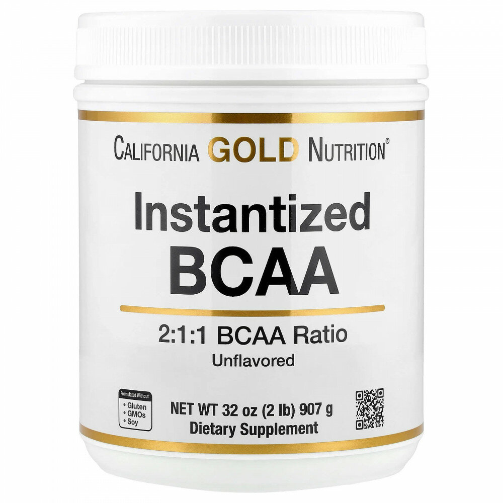 California Gold Nutrition, быстрорастворимый порошок BCAA с L-лейцином, L-изолейцином и L-валином, без ароматизаторов, 907 г (2 фунта)