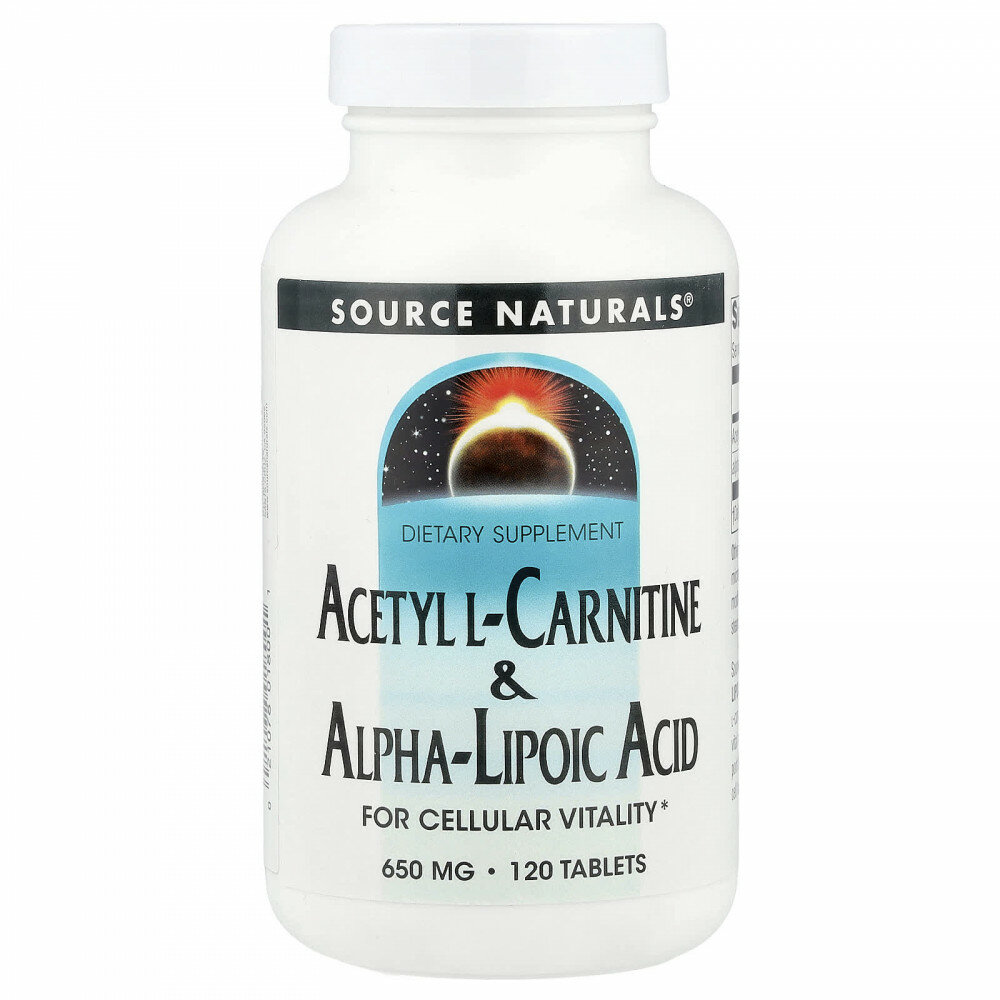 Source Naturals, Ацетил L-карнитин и альфа-липоевая кислота, 650 мг, 120 таблеток