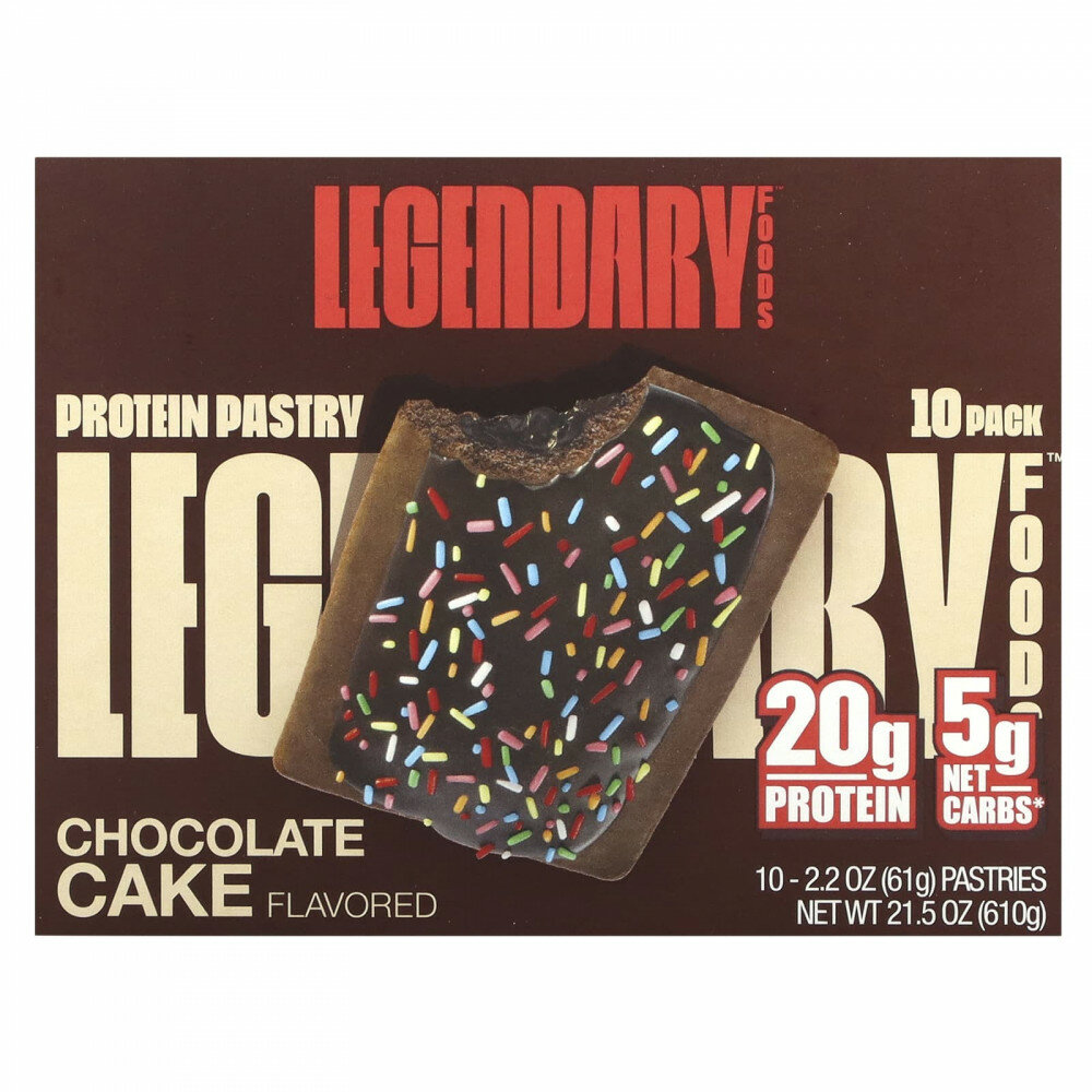 Legendary Foods, протеиновое пирожное, шоколадный торт, 10 шт. по 61 г (2,2 унции)