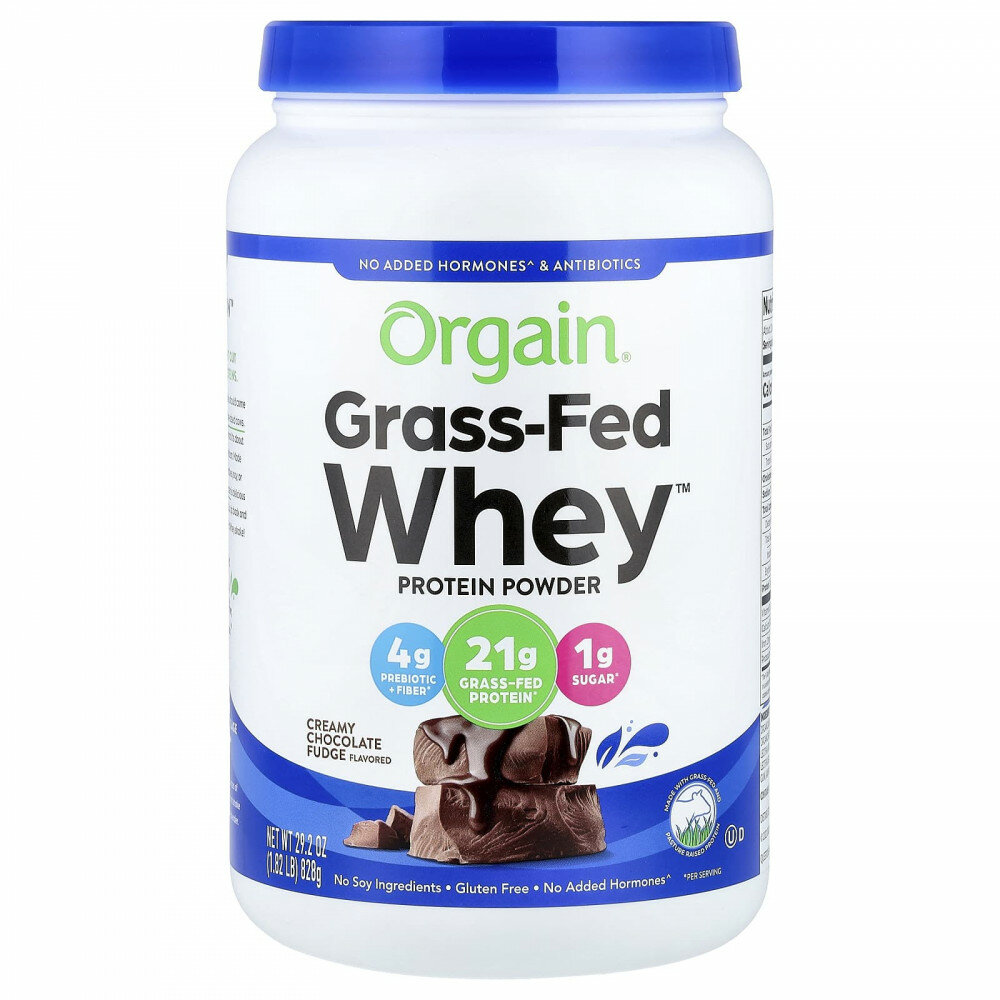 Orgain, Grass-Fed Whey™, протеиновый порошок, сливочная шоколадная помадка, 828 г (1,82 фунта)