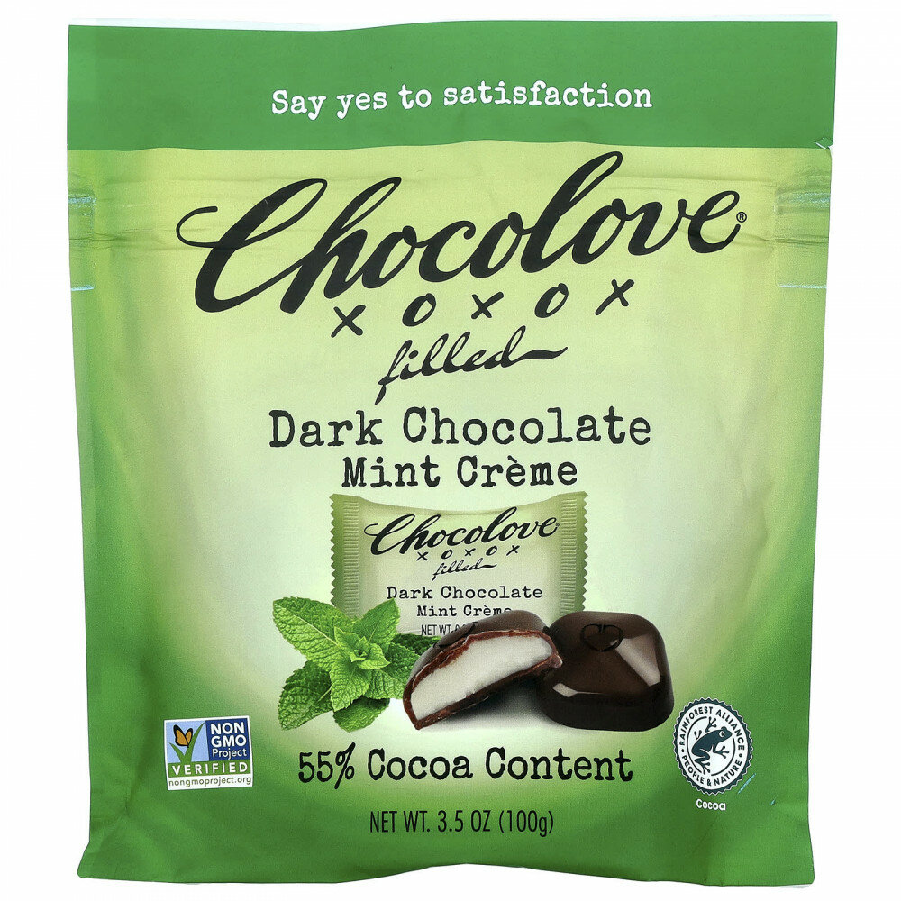 Chocolove, кусочки темного шоколада, мятный крем, 55% какао, 100 г (3,5 унции)