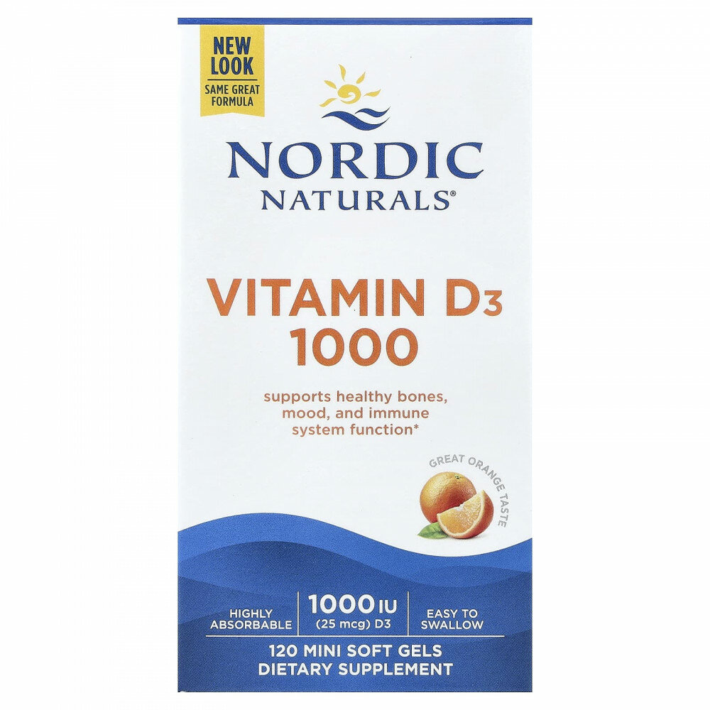 Nordic Naturals, Витамин D3 1000, апельсин, 25 мкг (1000 МЕ), 120 мягких таблеток
