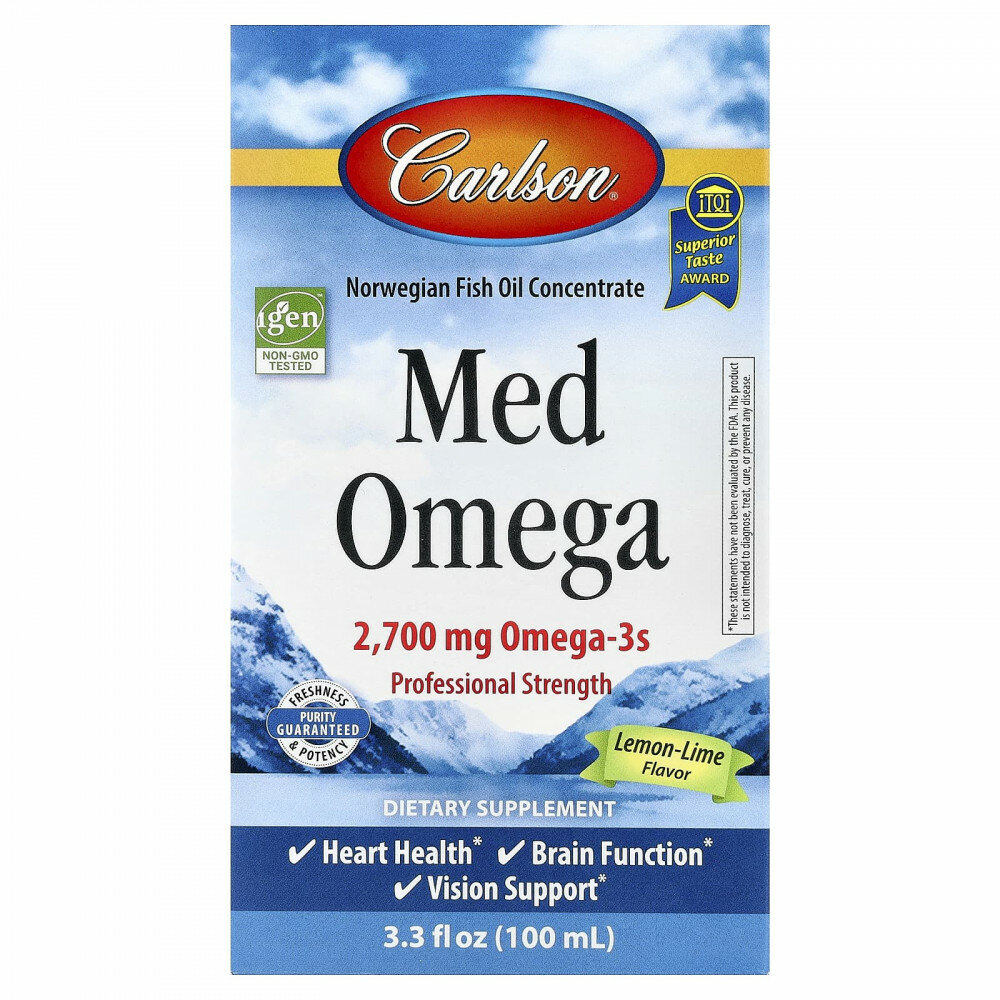 Carlson, Med Omega, со вкусом лимона и лайма, 100 мл (3,3 жидк. унции)