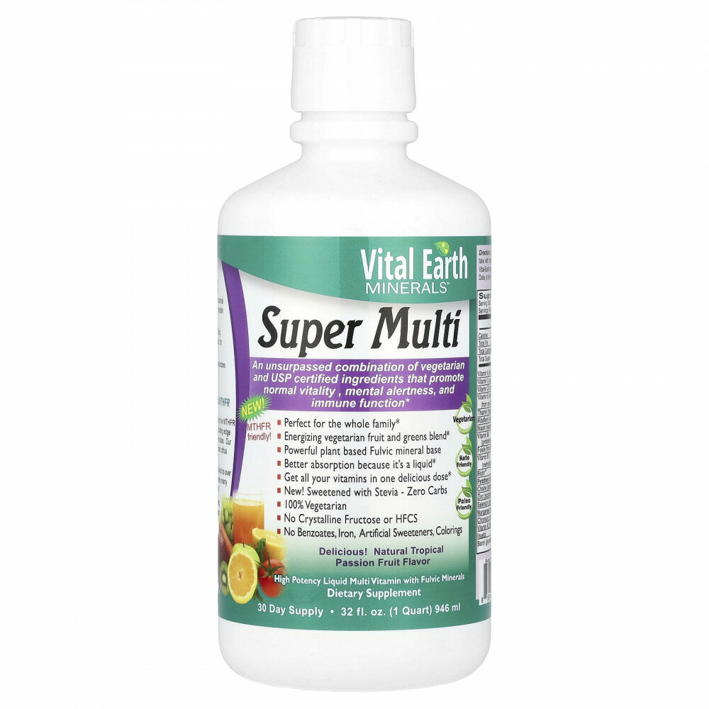 Vital Earth Minerals, Super Multi, мультивитаминная добавка, натуральный вкус тропического мандарина, 946 мл (32 жидк. унции)