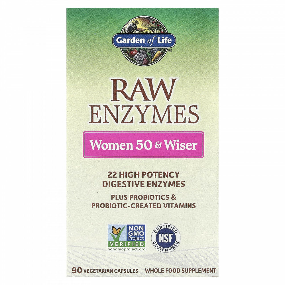 Garden of Life, RAW Enzymes, ферменты для женщин от50 лет, 90 вегетарианских капсул