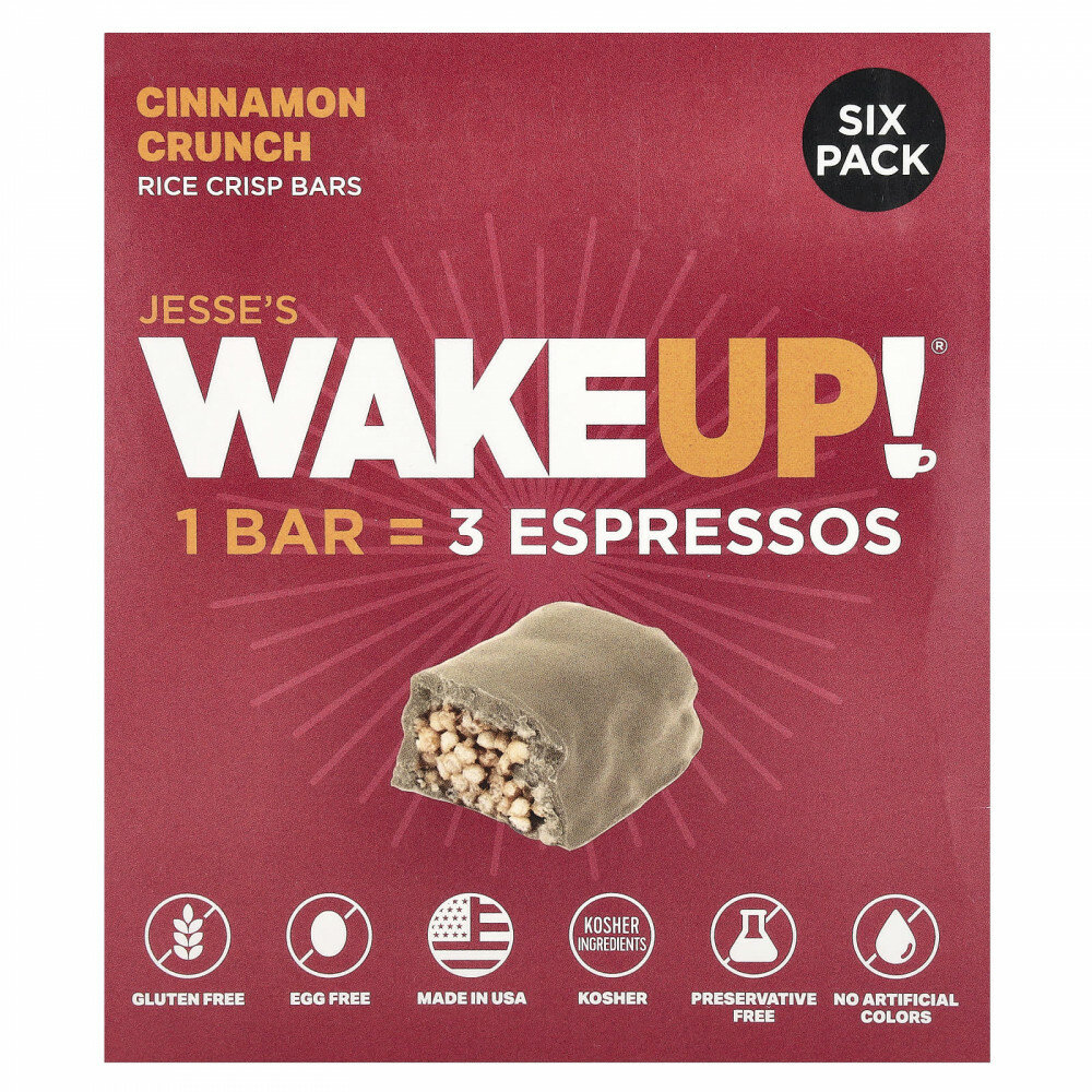 Jesse's WAKEUP, Rice Crisp Bars, хрустящие батончики с корицей, 6 батончиков, 32 г (1,13 унции) каждый