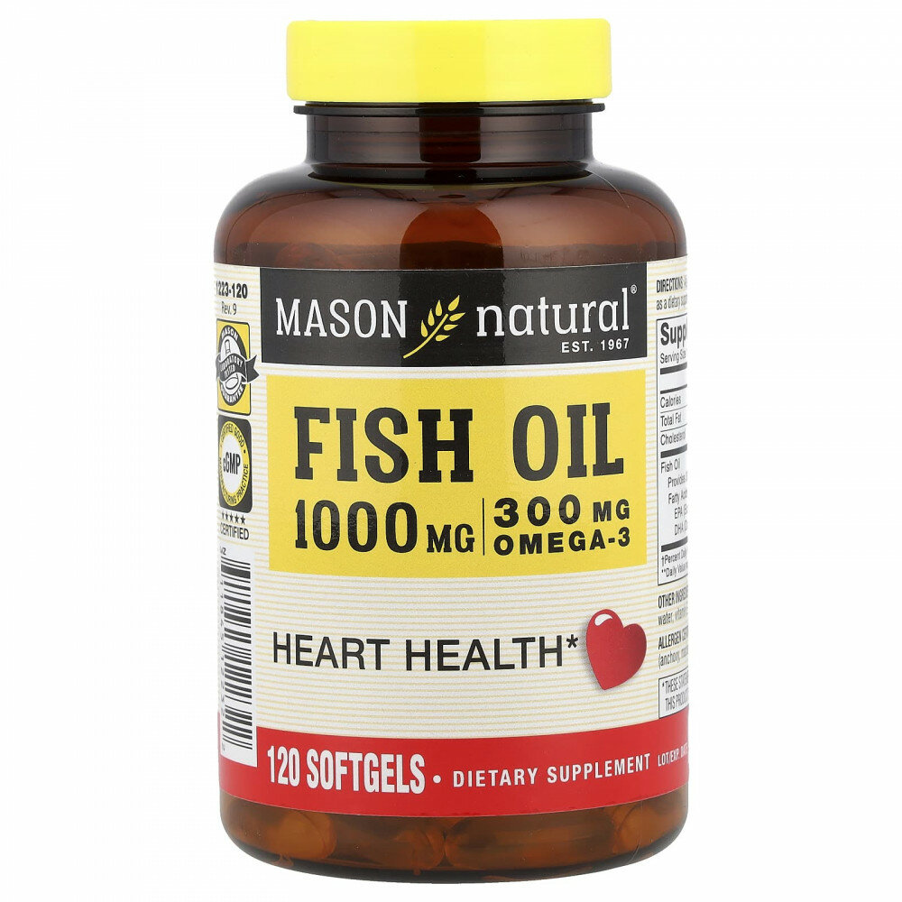 Mason Natural, рыбий жир, 1000 мг, 120 капсул