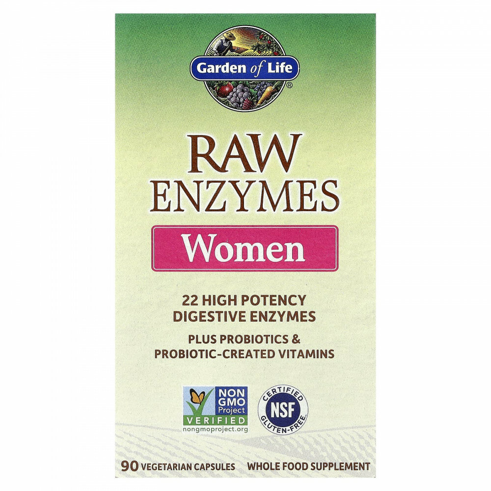 Garden of Life, Ферменты RAW Enzymes для женщин, 90 вегетарианских капсул