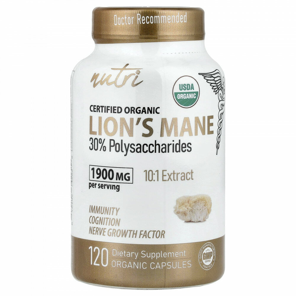 Nutri, органический ежовик гребенчатый, 120 органических капсул (633 мг в 1 капсуле)
