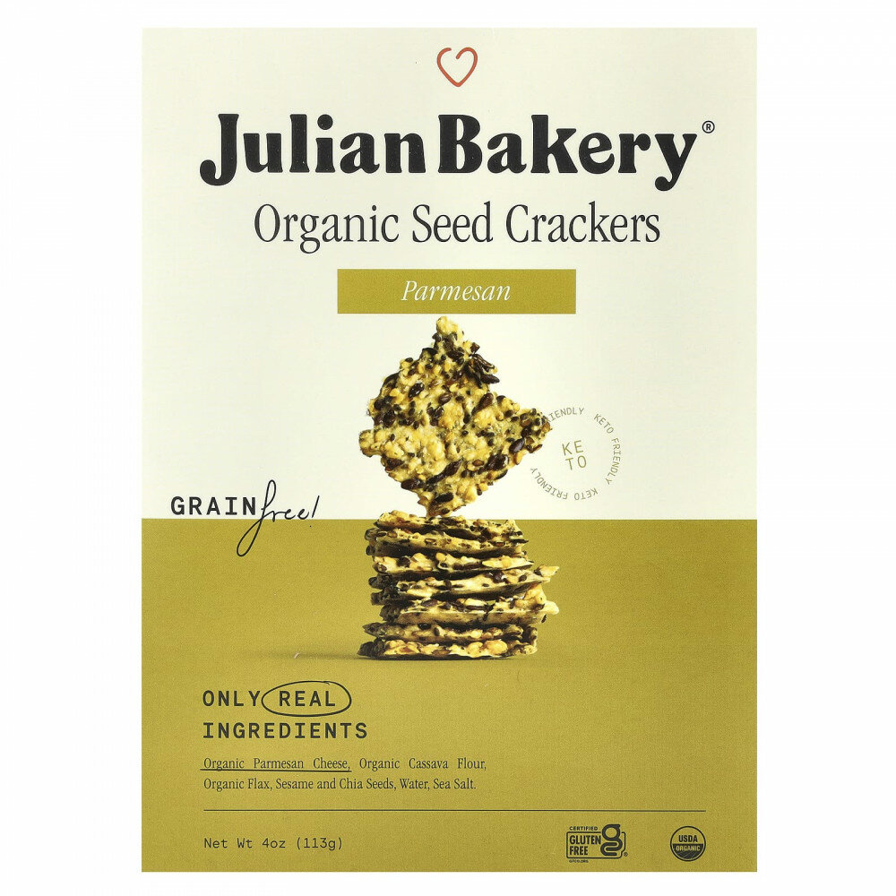 Julian Bakery, крекеры из органических семян, пармезан, 113 г (4 унции)