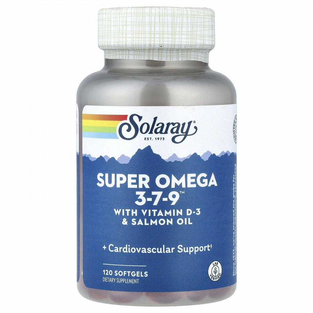 Solaray, Super Omega 3-7-9™, витамин D3 и жир лосося, 120 капсул