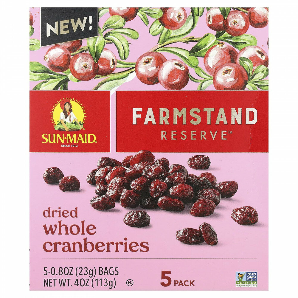 Sun-Maid, Farmстандарт Reserve™, сушеная цельная клюква, 5 пакетиков по 23 г (0,8 унции)