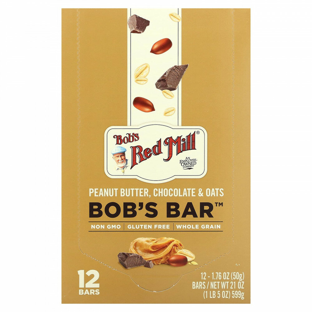 Bob's Red Mill, Bob's Bar™, арахисовая паста, шоколад и овсяные хлопья, 12 батончиков по 50 г (1,76 унции)