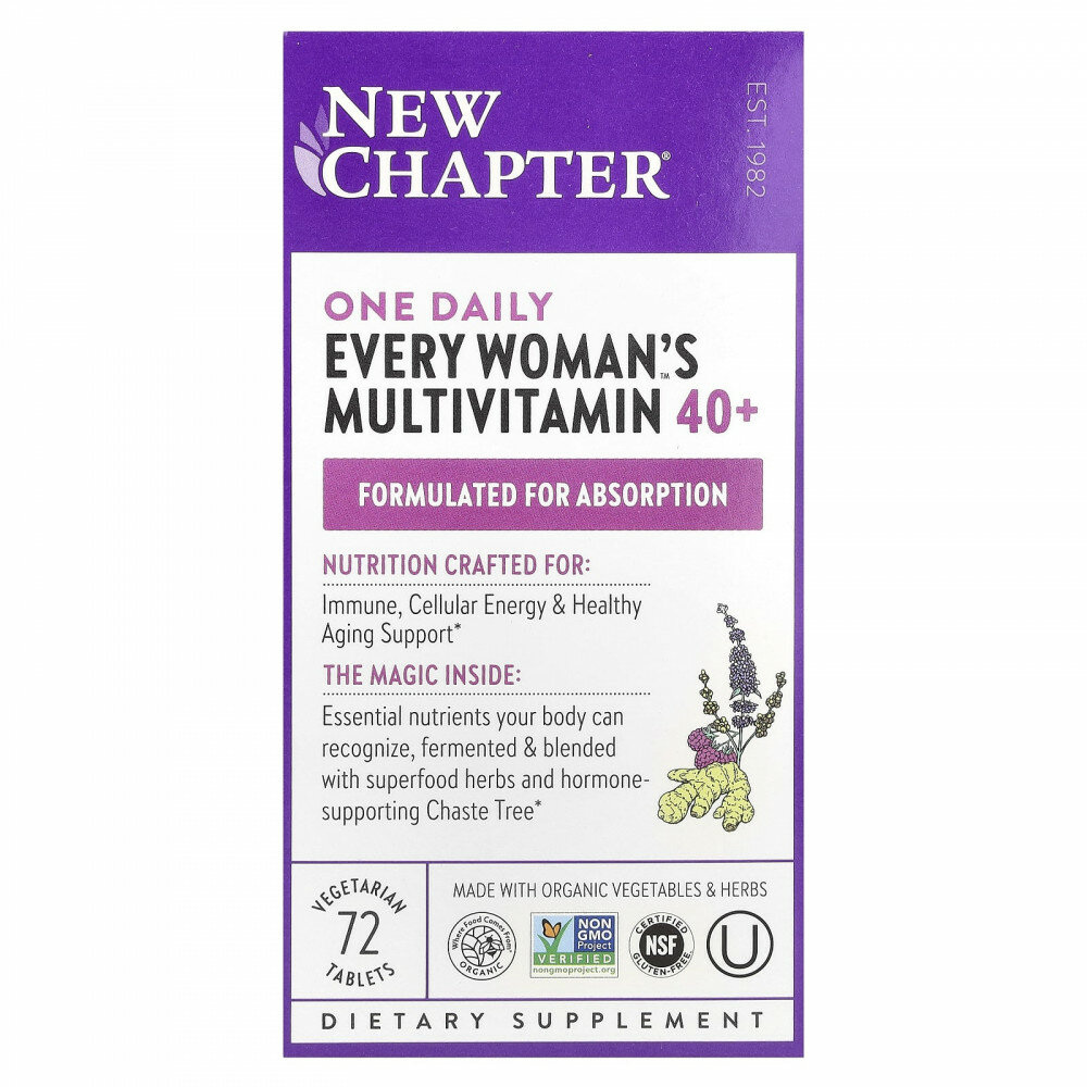 New Chapter, One Daily Every Woman's ™, мультивитамины 40+, 72 вегетарианские таблетки