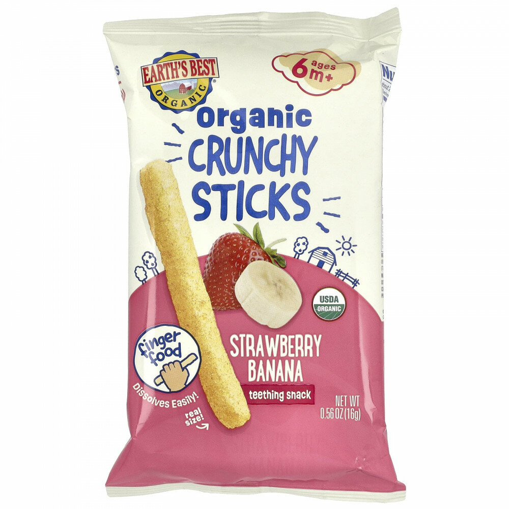 Earth's Best, Органические хрустящие палочки, от 6 месяцев, клубника и банан, 16 г (0,56 унции)