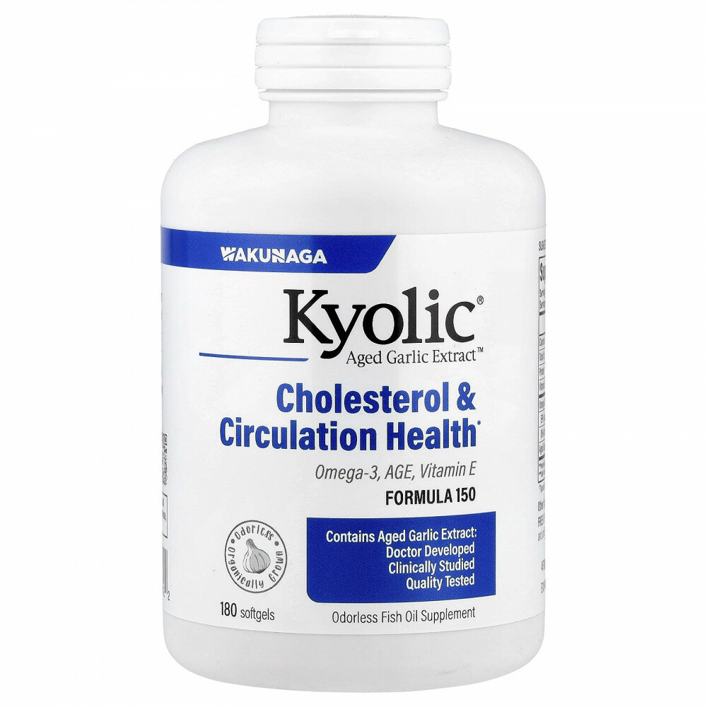 Kyolic, Aged Garlic Extract™, выдержанный экстракт чеснока, для здорового уровня холестерина и кровообращения, 180 капсул