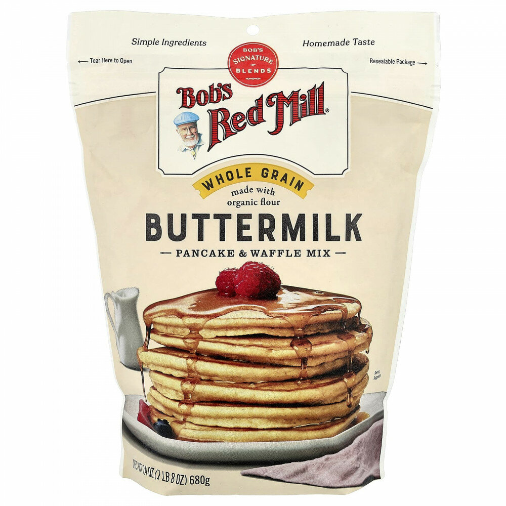 Bob's Red Mill, Пахтовая смесь для блинчиков и вафель, цельносмолотая, 680 г