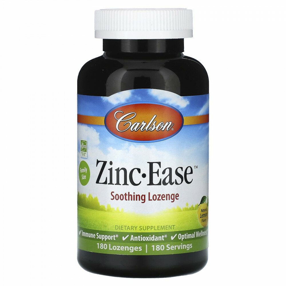 Carlson, Zinc-Ease, успокаивающая пастилка, натуральный лимон, 180 пастилок (10 мг в каждой пастилке)