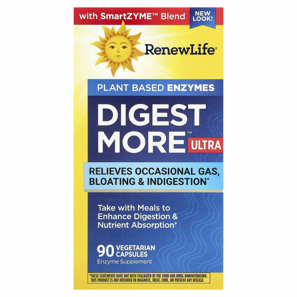 Renew Life, DigestMore™ Ultra, ферменты растительного происхождения, 90 вегетарианских капсул