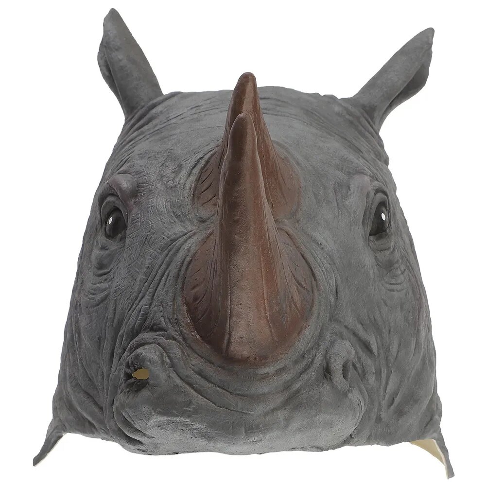 Серая латексная маска в виде головы носорога для хэллоуинского косплея и вечеринок