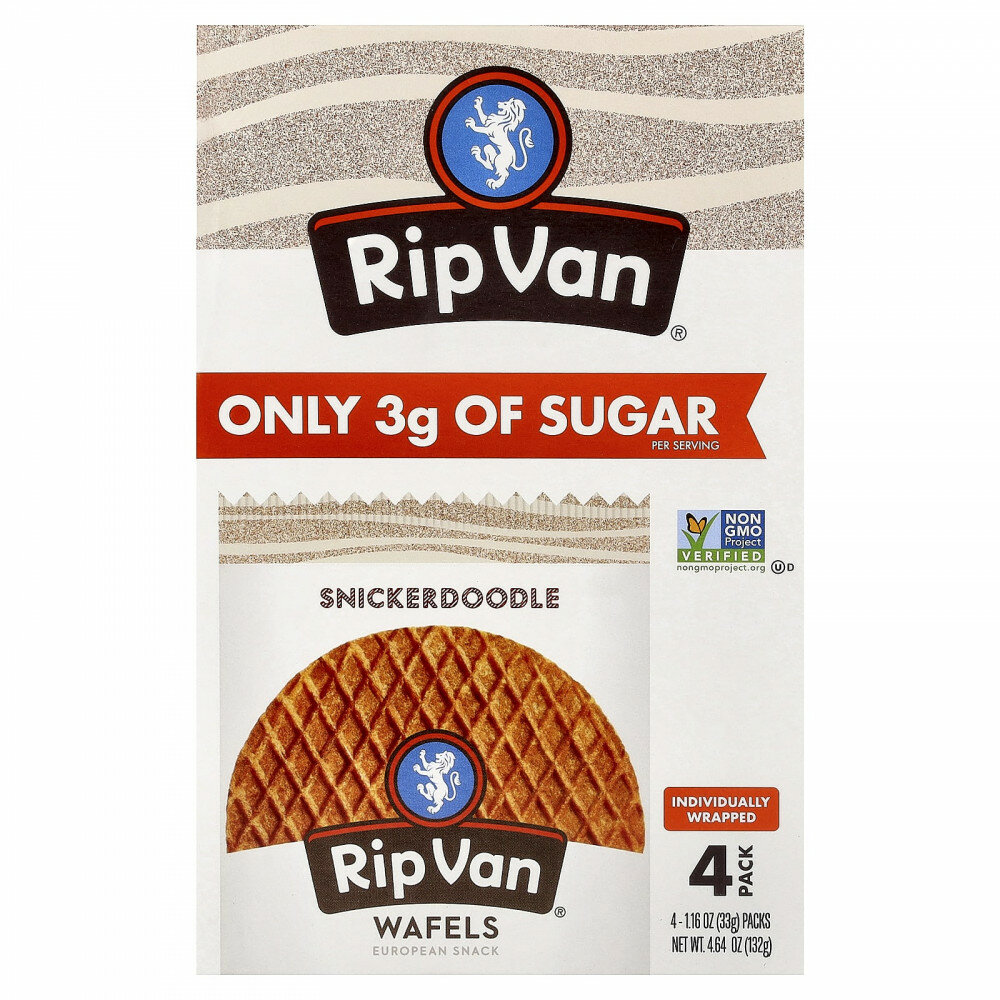 Rip Van Wafels, Snickerdoodle, 4 пакетика по 33 г (1,16 унции)