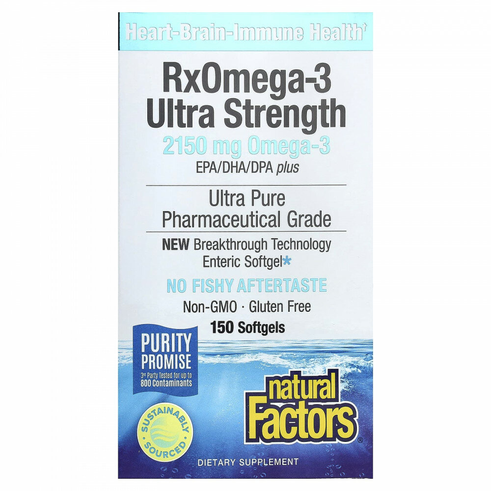 Natural Factors, RxOmega-3, омега-3 повышенной силы действия, 150 капсул (1075 мг в 1 капсуле)