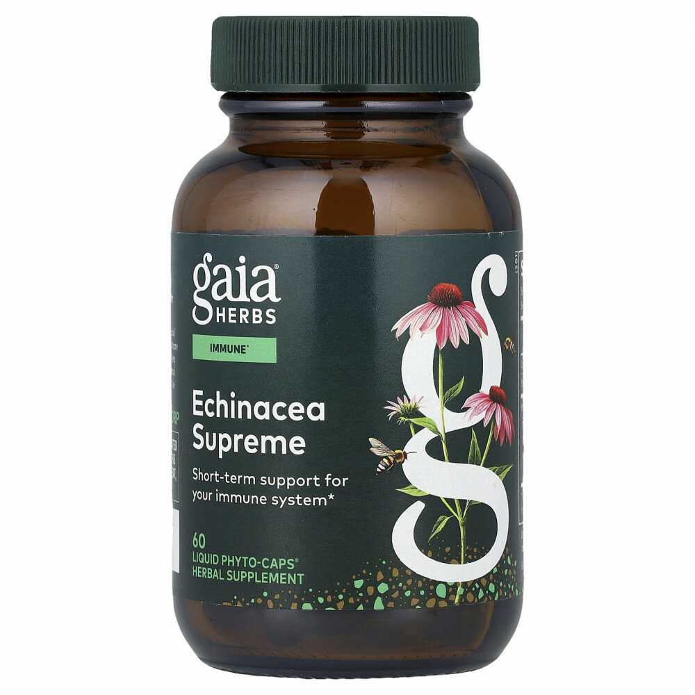 Gaia Herbs, Echinacea Supreme, 60 веганских капсул Phyto-Caps®