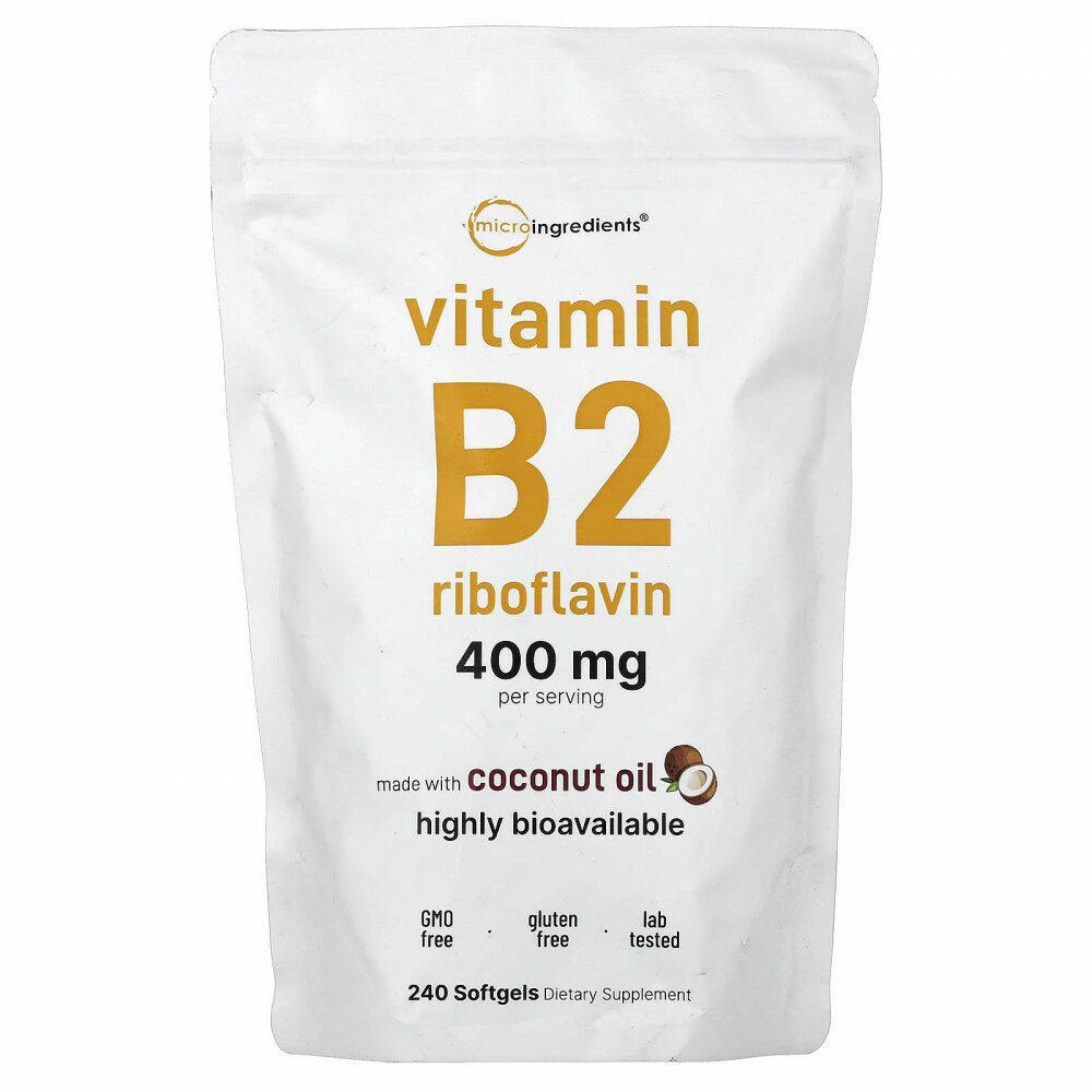 Micro Ingredients, витамин B2, рибофлавин, 240 капсул (200 мг в 1 капсуле)