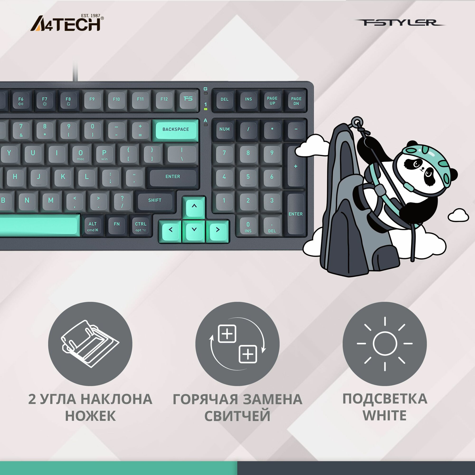 Клавиатура A4Tech Fstyler FS300, механическая, черный/серый, USB, RGB