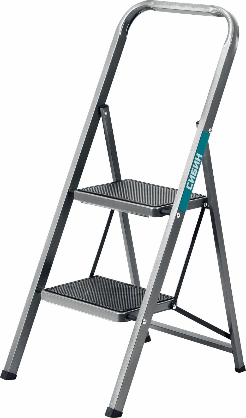 Стремянка СИБИН 2 ступени, 46 см, c широкими обрезиненными ступенями, стальная