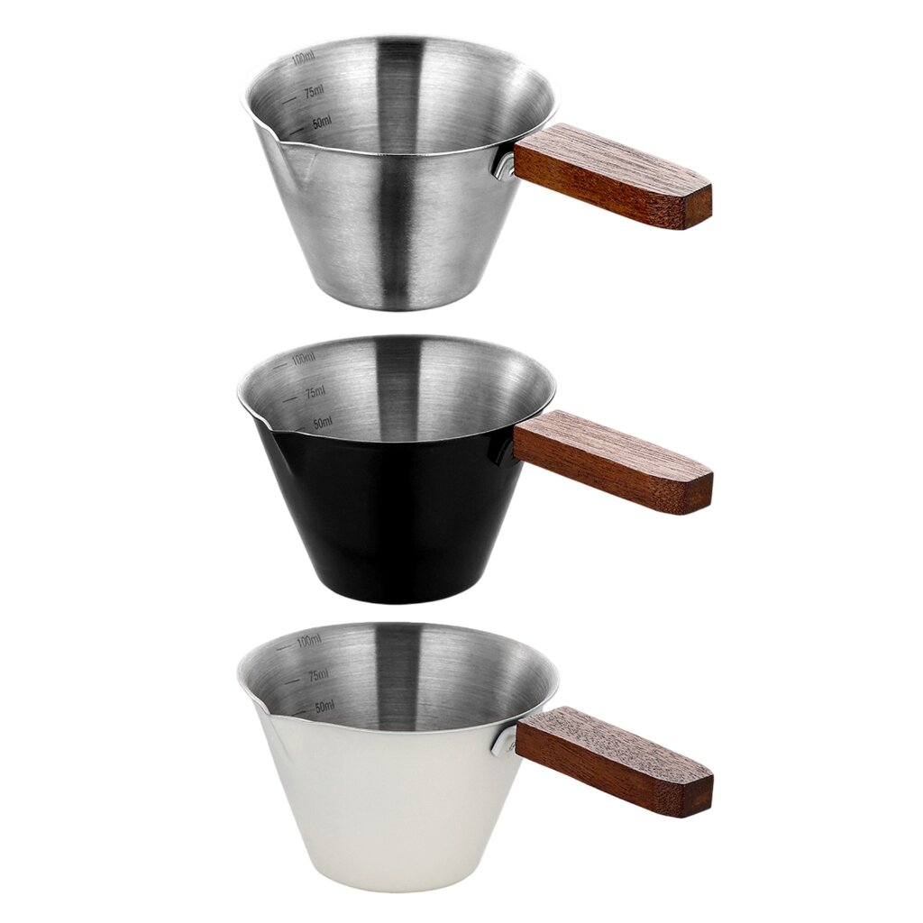 Мерный Стаканчик для Эспрессо из нержавеющей стали 3ШТ с Деревянной ручкой и точной маркировкой объема Подходит для любителей Кофе