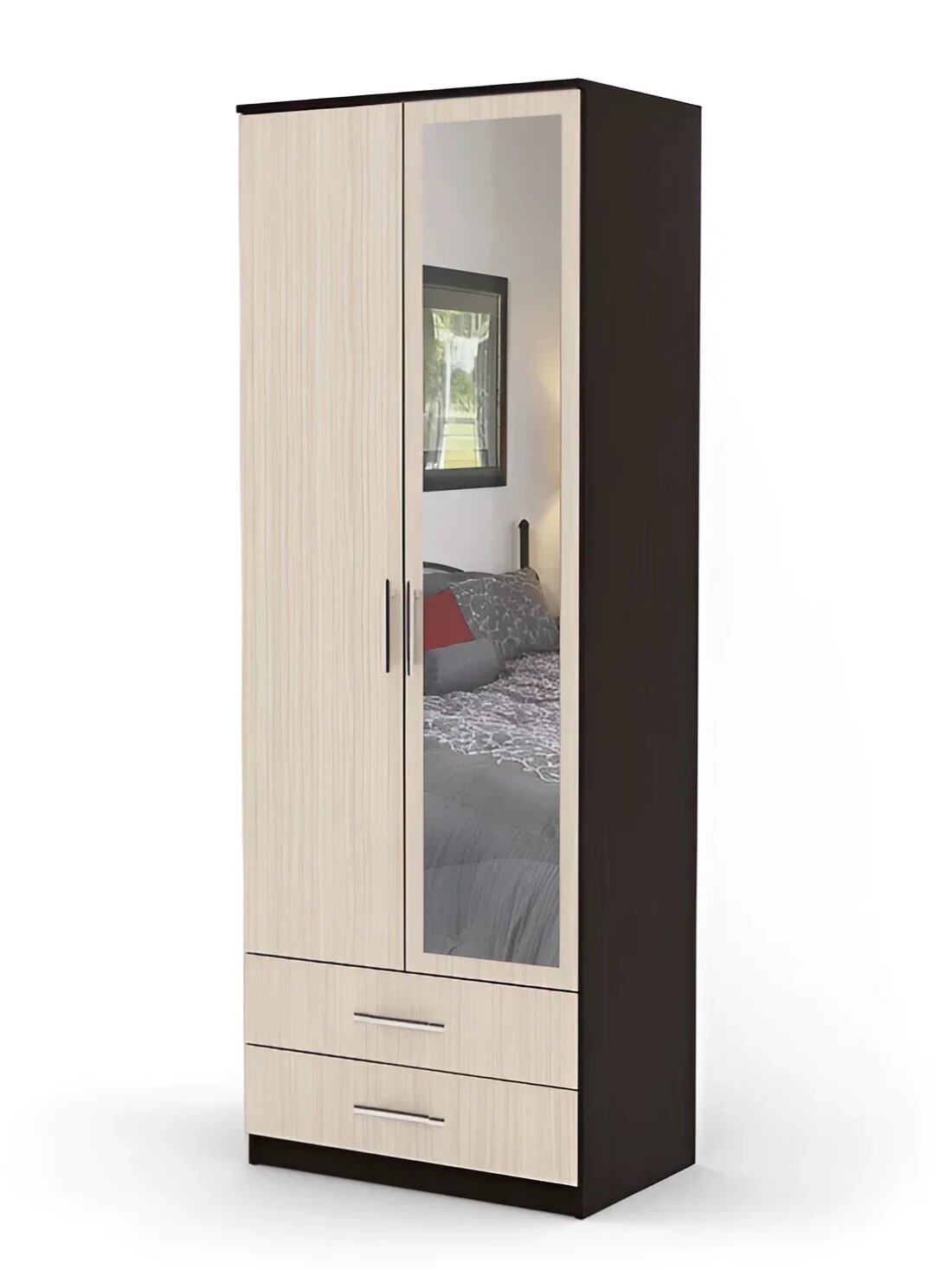 Шкаф для одежды Дуэт с зеркалом распашной 60х45х220 см Венге+Вяз