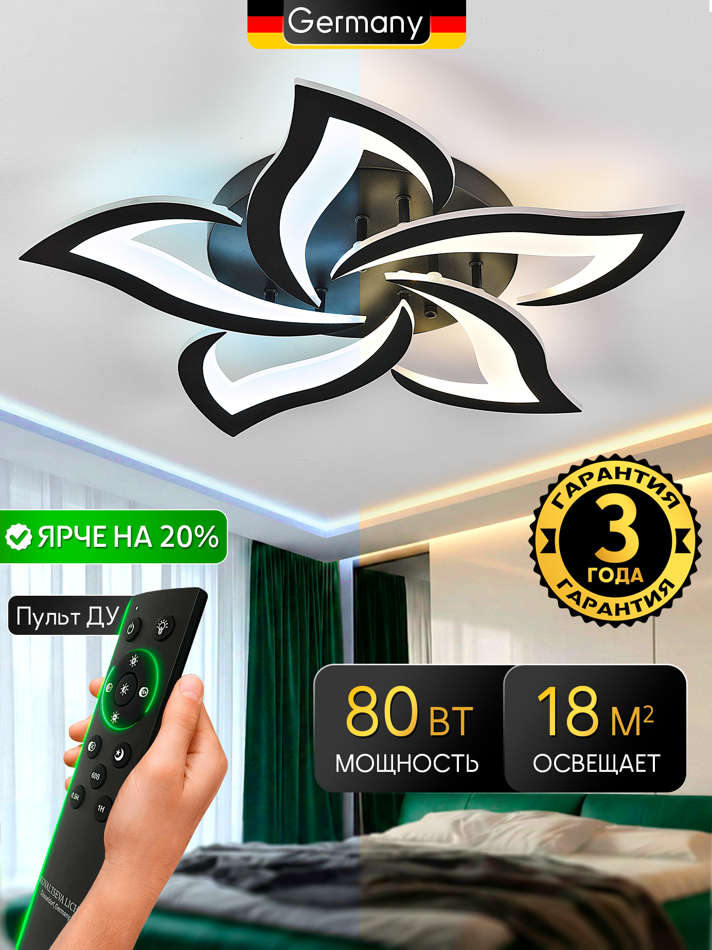 Светодиодный потолочный светильник, чёрный, LED