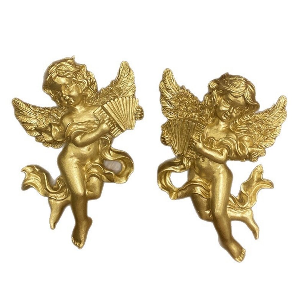 2шт Золотая Крылатая Статуя Ангела Из Смолы, Настенное Украшение Для Украшения Дома