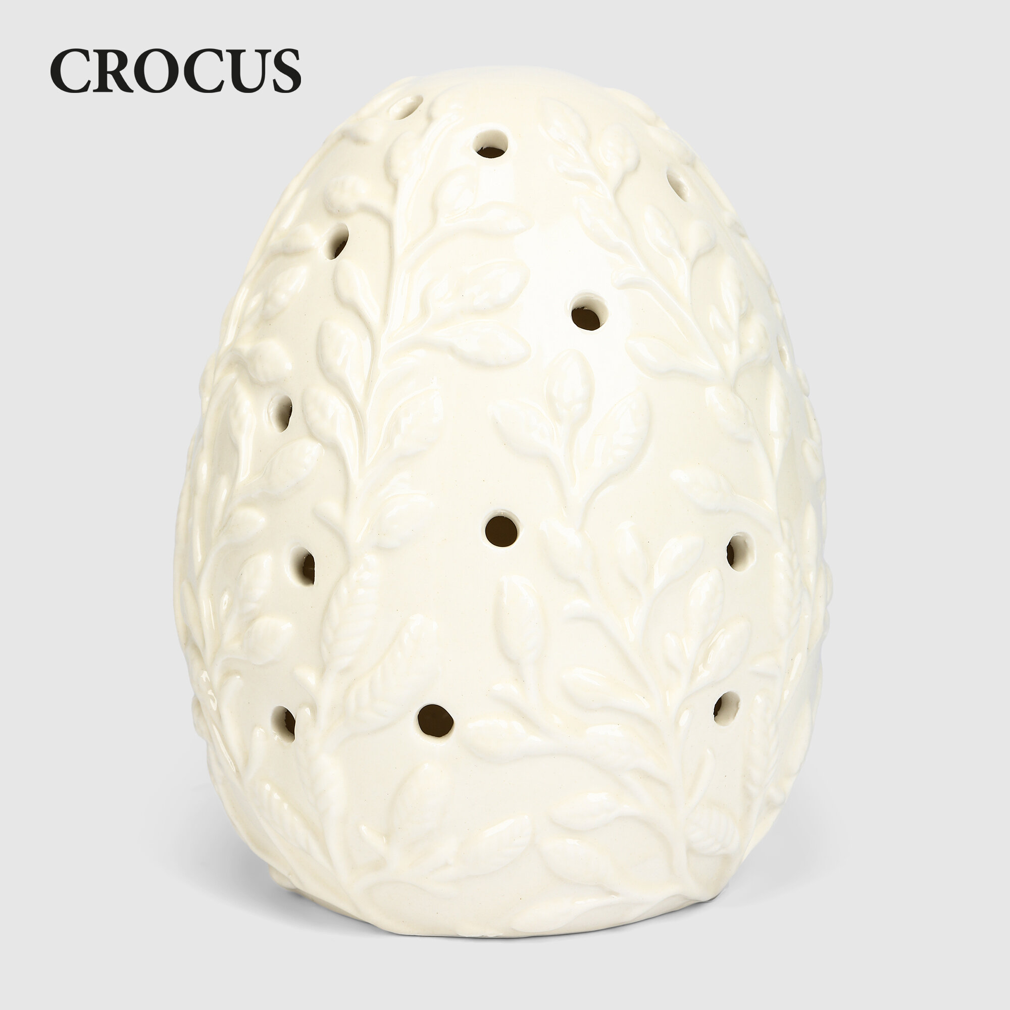 Яйцо пасхальное декоративное Crocus фарфоровое с LED белое, 19 см