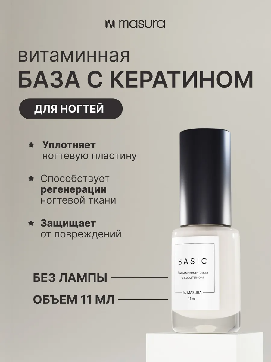 Лак для ногтей укрепляющий Витаминная база для ногтей BASIC с кератином, 11 мл 8076S