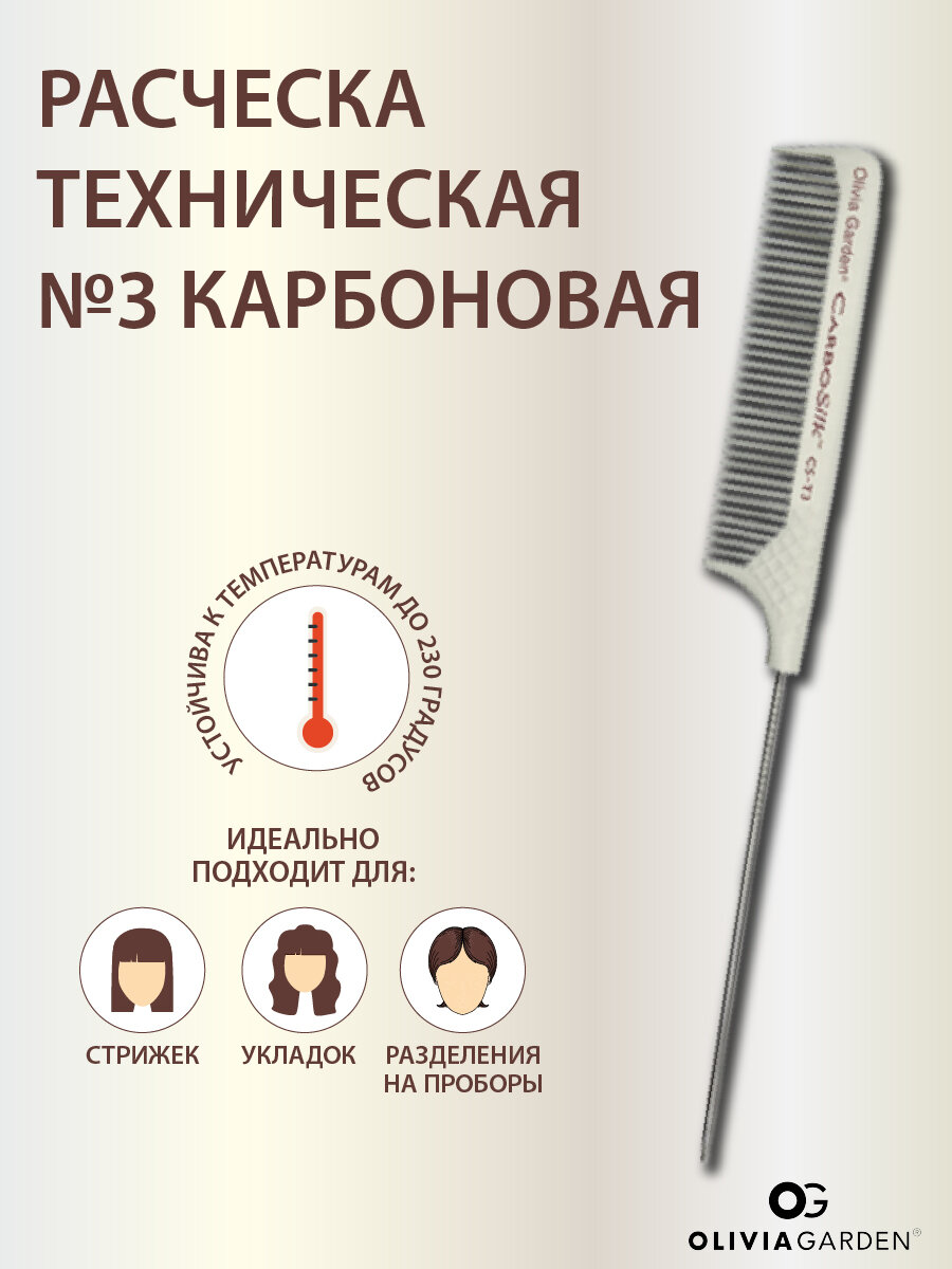 Расческа Olivia Garden техническая №3, профессиональная, карбоновая (до 230C)