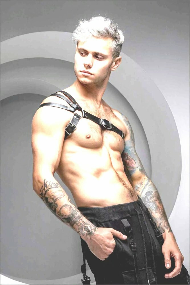 Портупея мужская "Yanus" из натуральной кожи, черная, размер M/L, регулируемая посадка