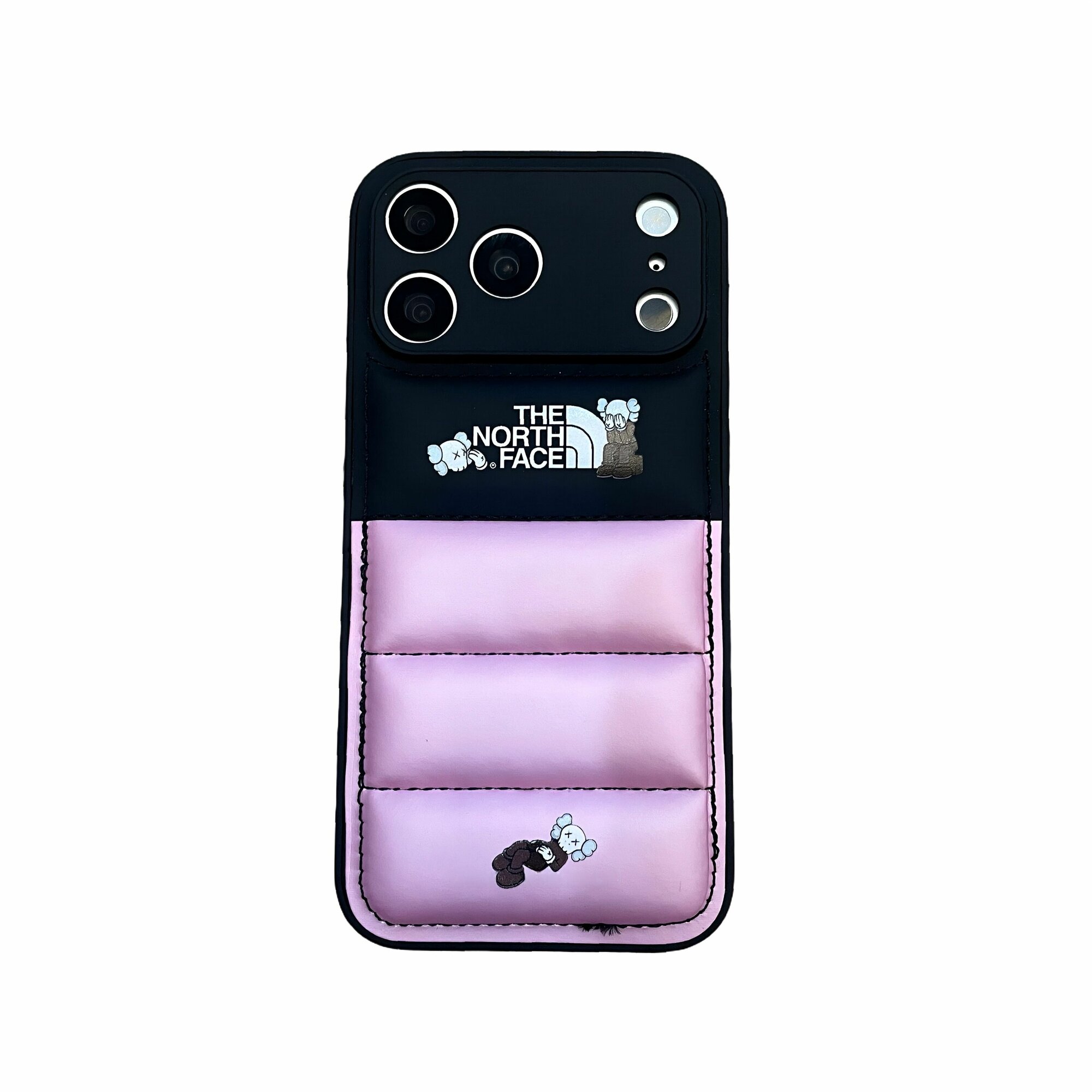 Чехол силиконовый дутый пуховик North Face iPhone 17 Pro Max черный / розовый
