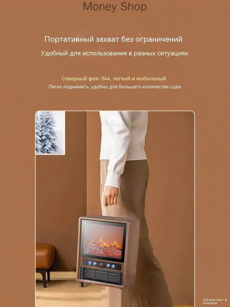Электрический камин для дома, настольный, эффект пламени, дистанционное управление, коричневый — фото 1